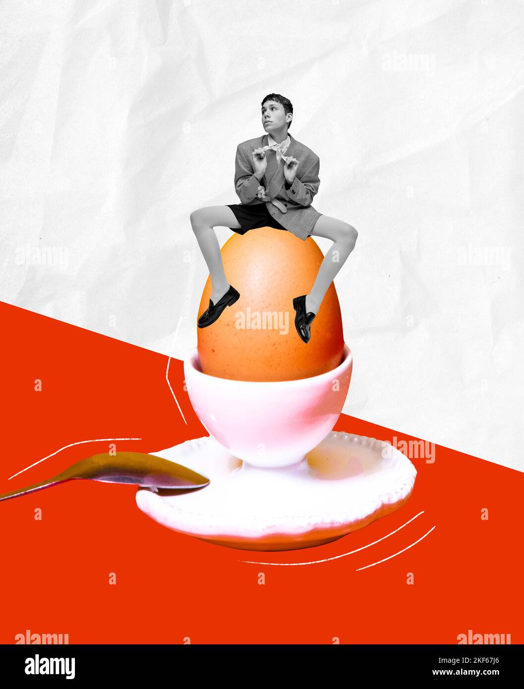 Food pop art photography. Contemporary art collage. Stylish young boy ...