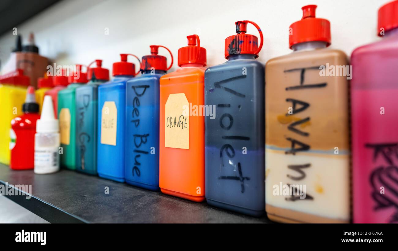 Plastic bottles with car cleaning chemical bottles in car service Stock ...