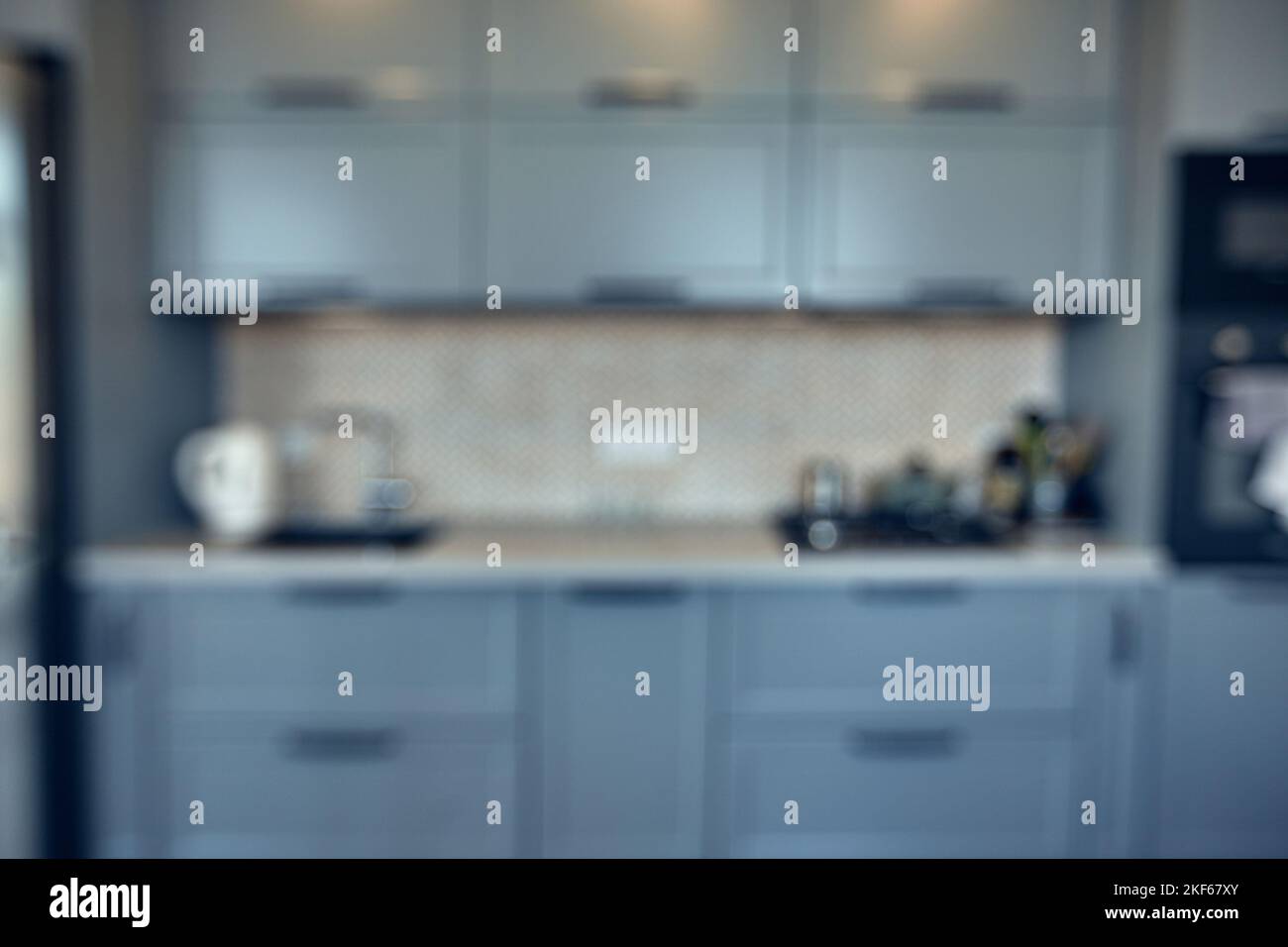 blurred image of modern kitchen interior for background Stock Photo - Alamy