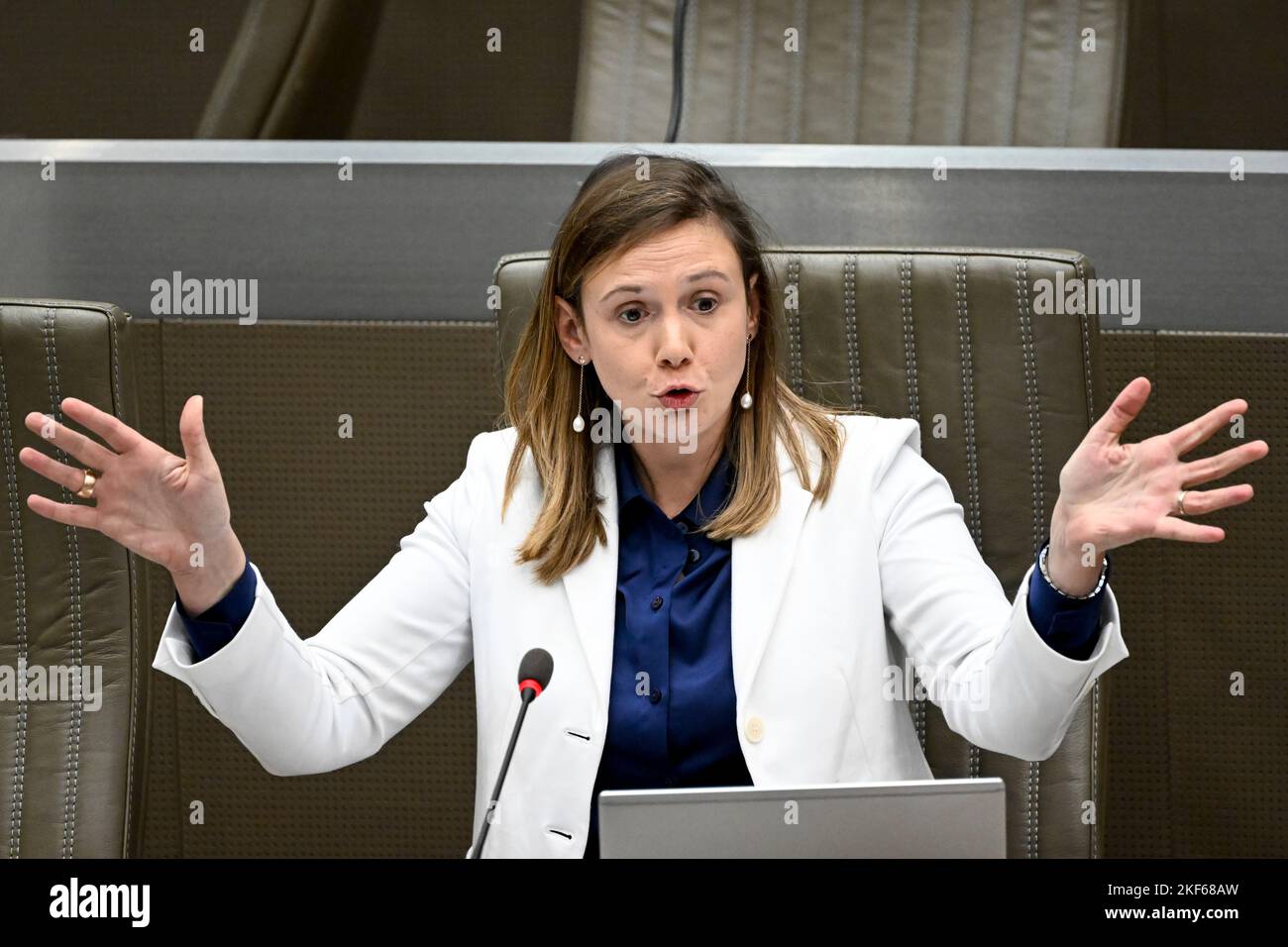 Open Vld's Freya Saeys pictured during a plenary session of the Flemish ...