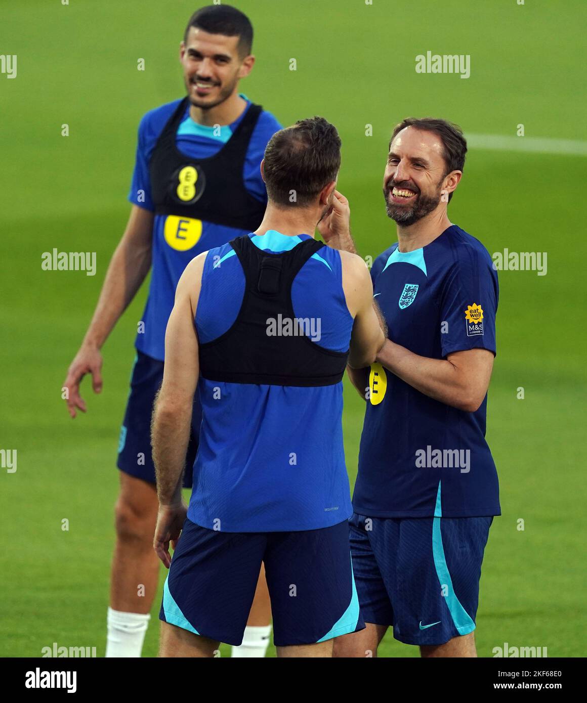 England's Jordan Henderson with manager Gareth Southgate during a ...