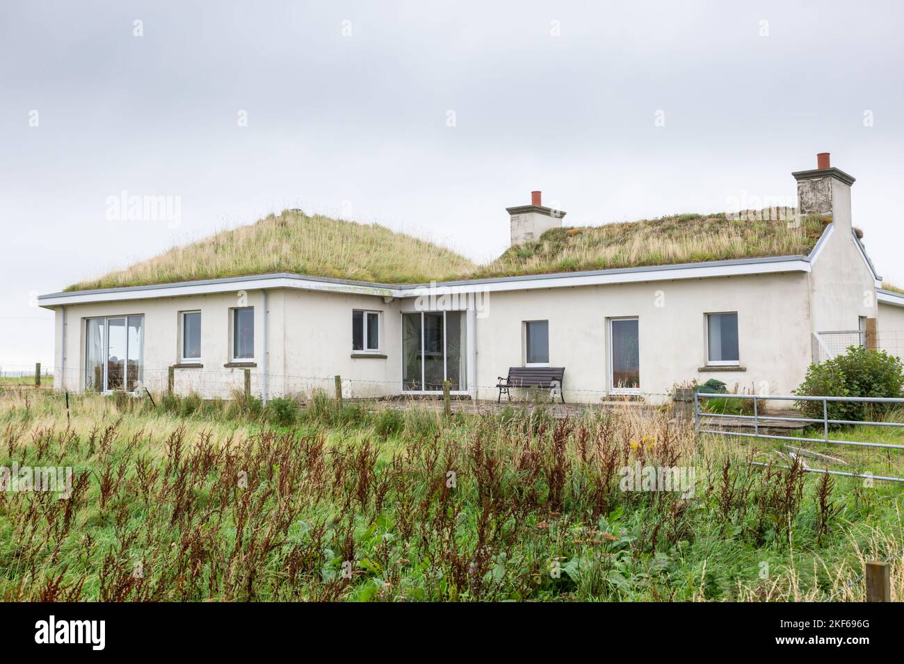 Remote bungalow with a soil and grass roof, Orkney, Scotland, UK, 2022 ...