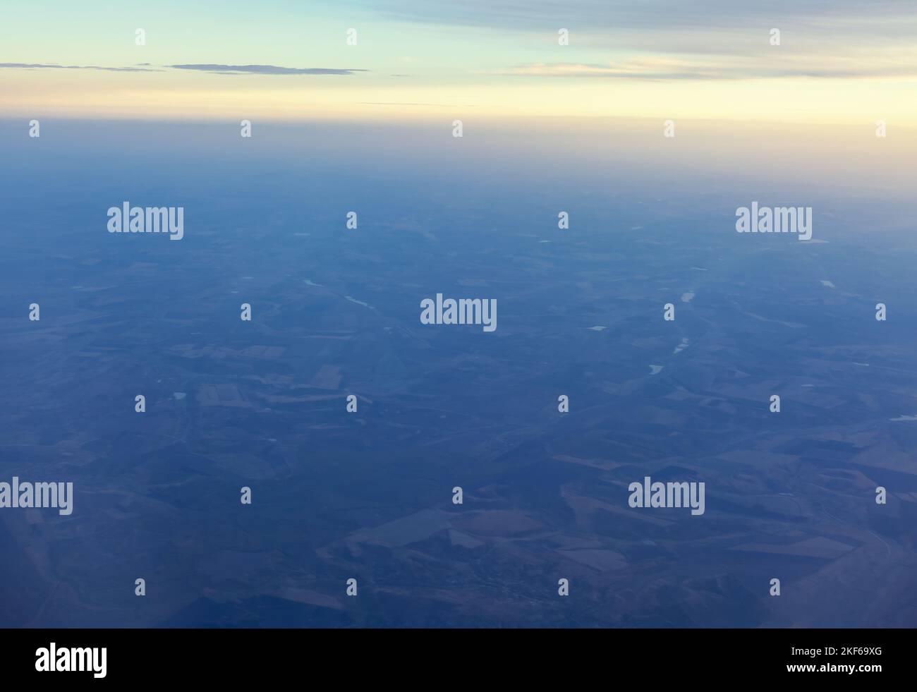 Aerial earth panorama . Flying in the twilight Stock Photo - Alamy