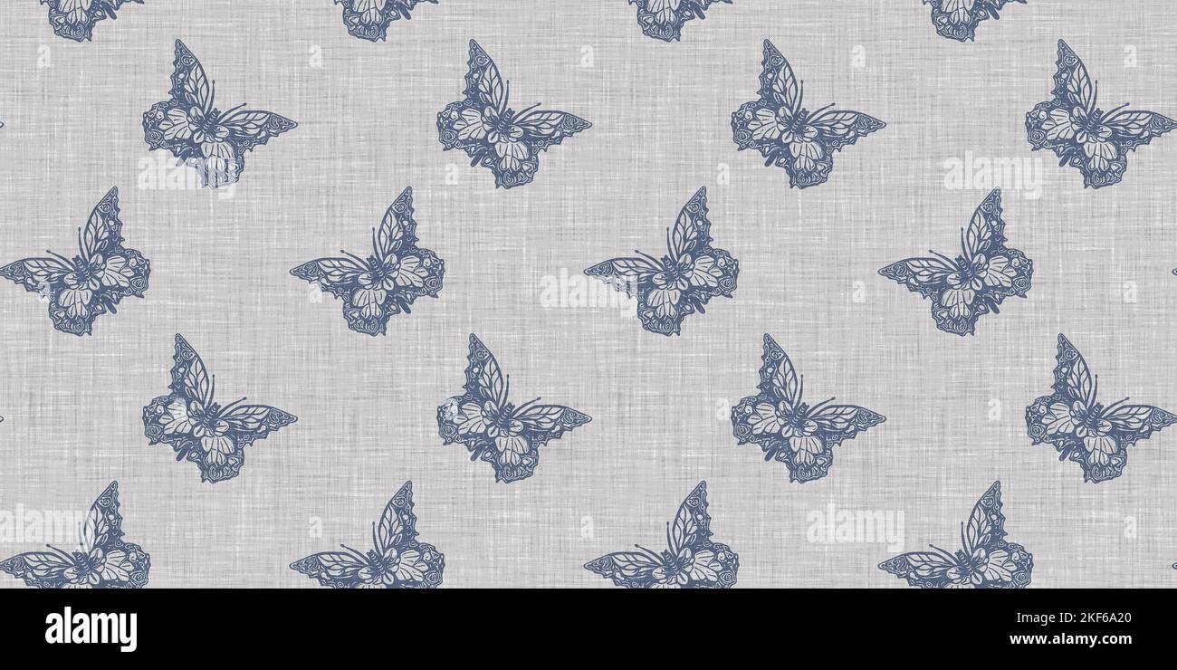 Farmhouse blue butterfly seamless border. Rustic French wildlife for ...