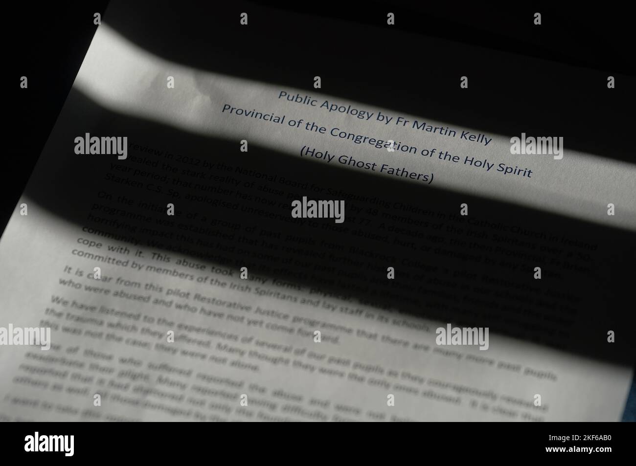 A copy of the puplic apology by Provincial of the Congregation of the ...