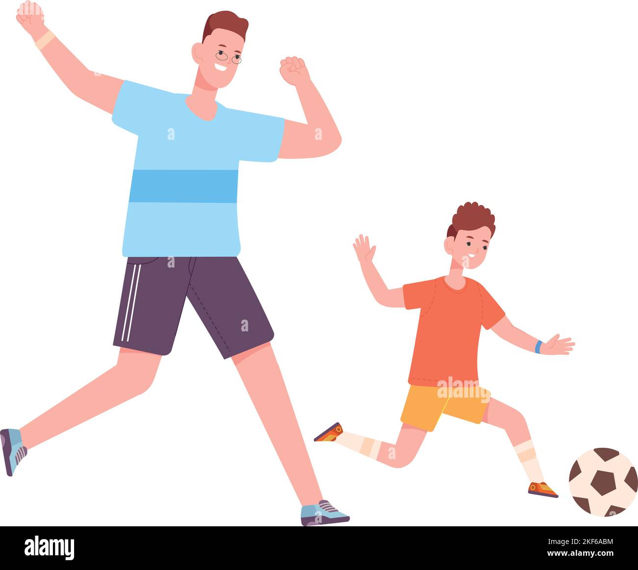 Dad and son playing soccer. Active family football game isolated on ...