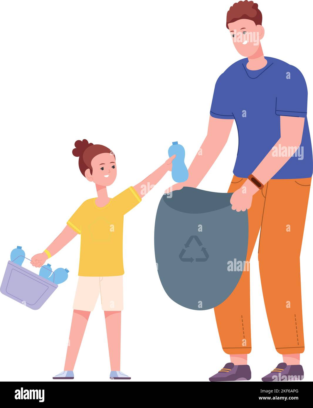 Daughter helping dad collecting trash. Garbage sorting together ...