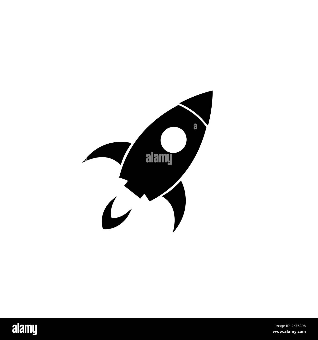 Outline rocket ship with fire. Isolated on white. Flat line icon ...