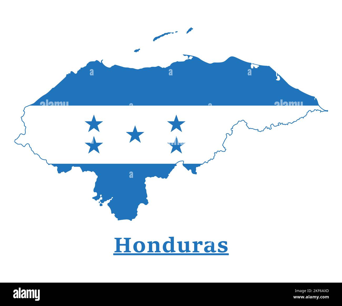 An image of the map of Honduras with the Honduras flag inside isolated ...