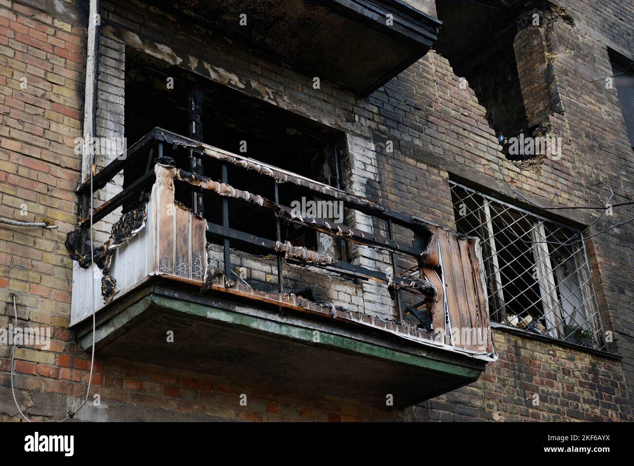 Burned balconies and broken load-bearing structures of a residential ...