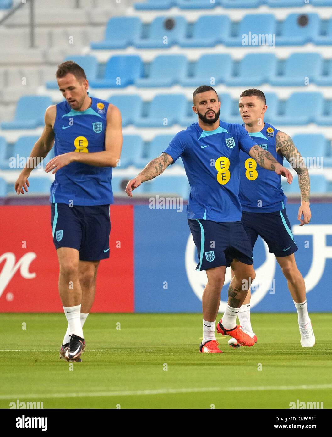 England's Harry Kane, Kyle Walker and Kieran Trippier during a training ...