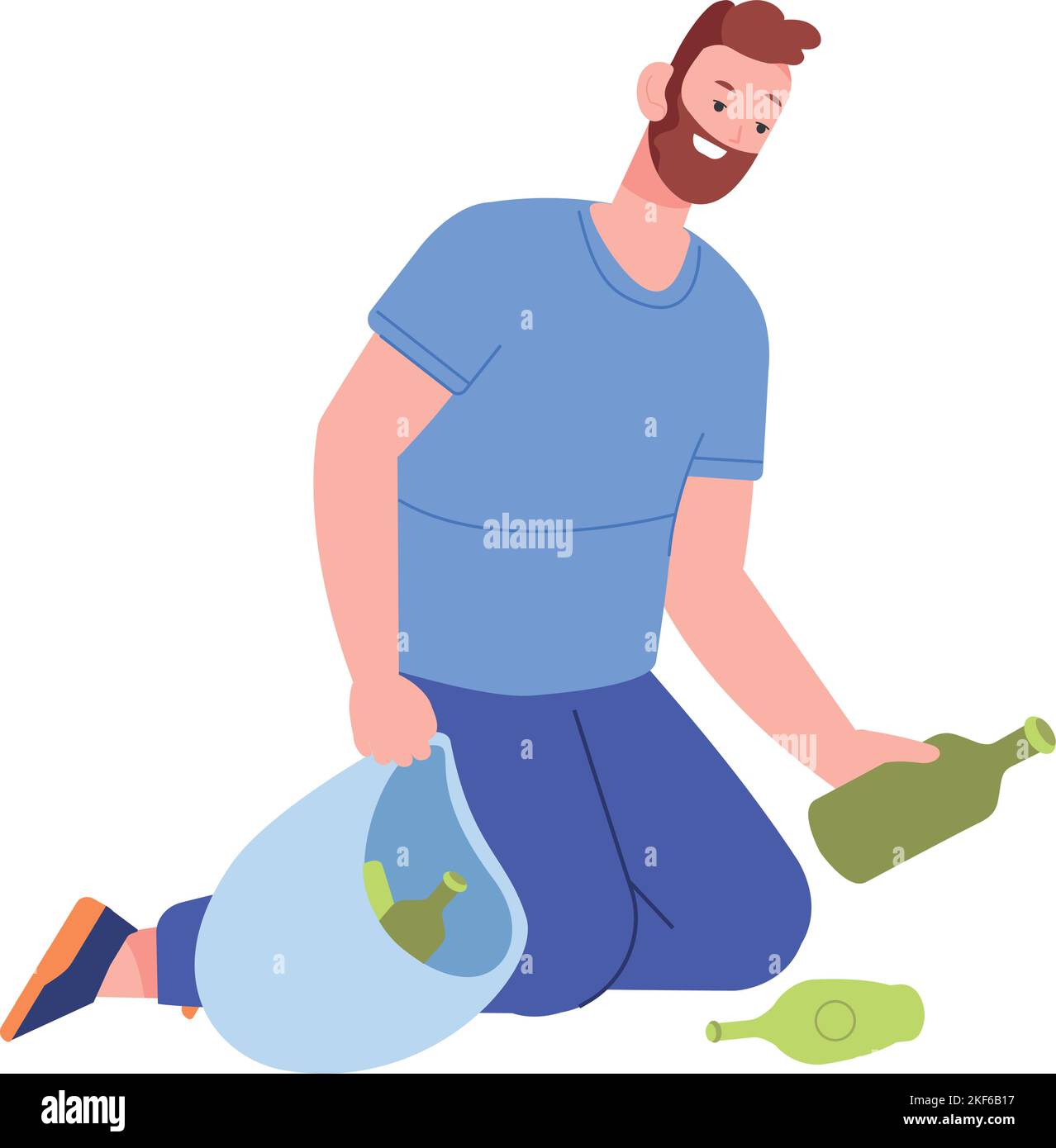 Man collecting glass waste for recycle. Garbage cleaning isolated on ...