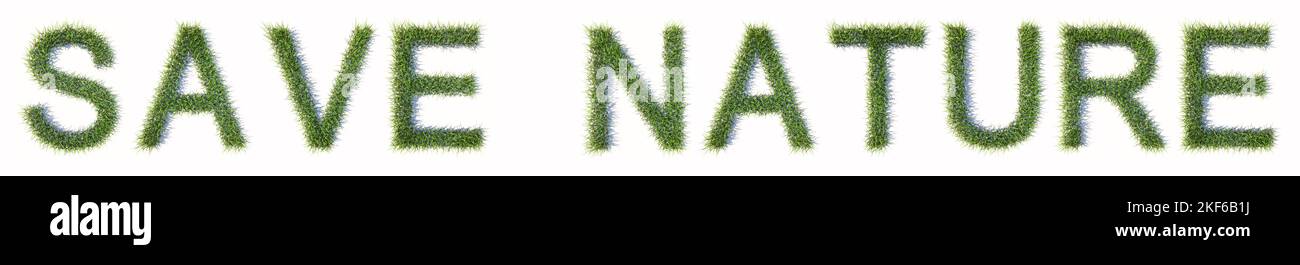 Concept or conceptual green lawn grass forming SAVE NATURE text ...