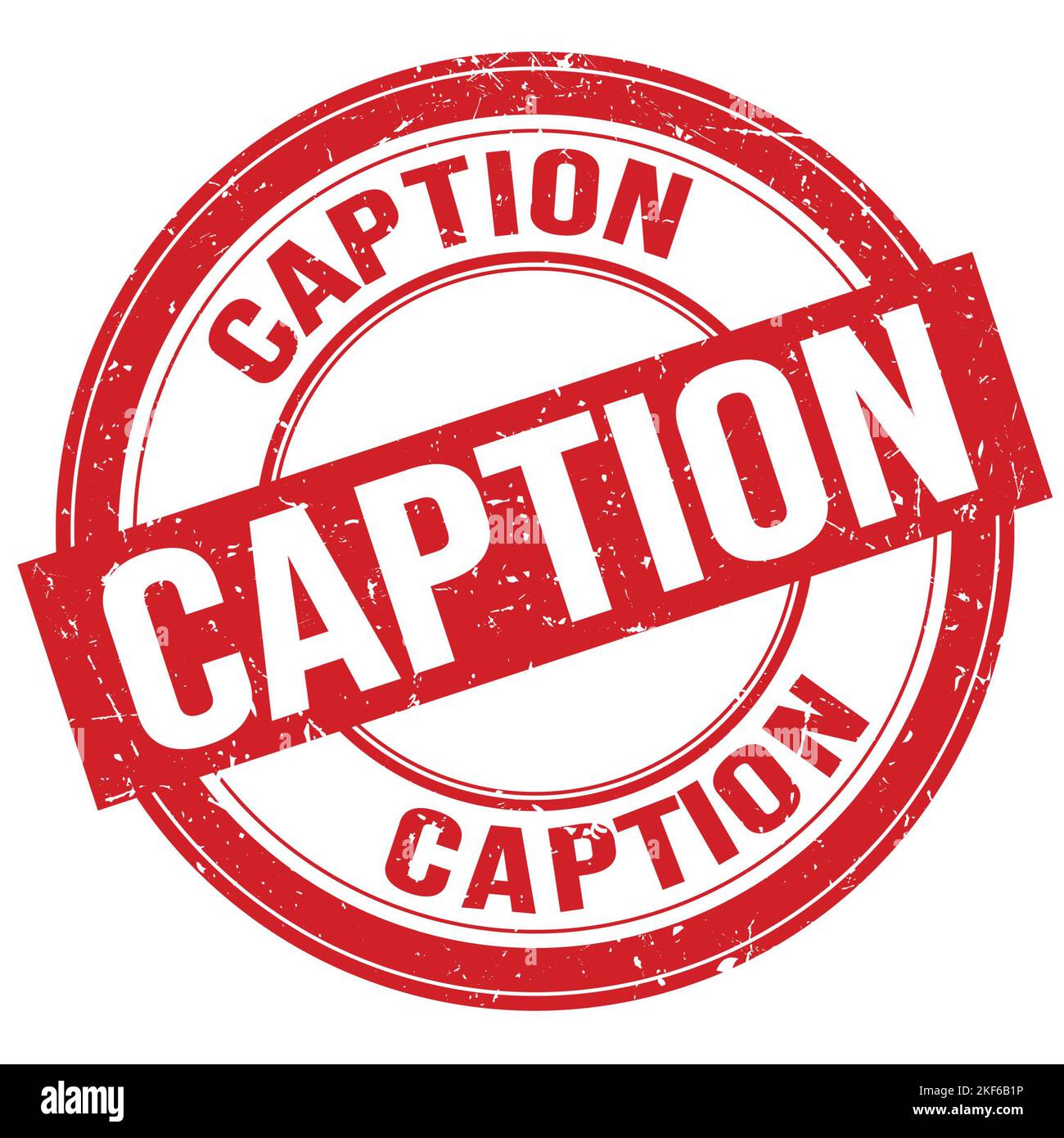 CAPTION text written on red round grungy stamp sign Stock Photo - Alamy