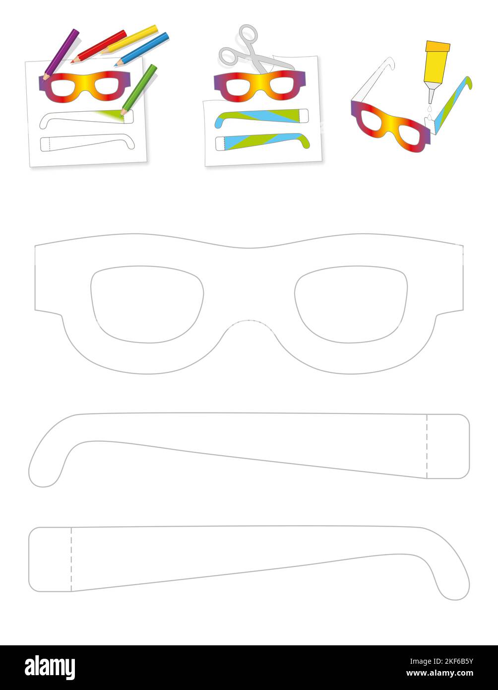 Eyeglass paper model, handicraft template with blank outline frame and ...