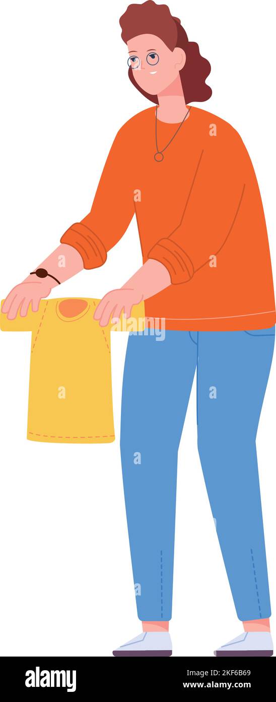Woman holding child cloth. Mom with clean kid shirt isolated on white ...