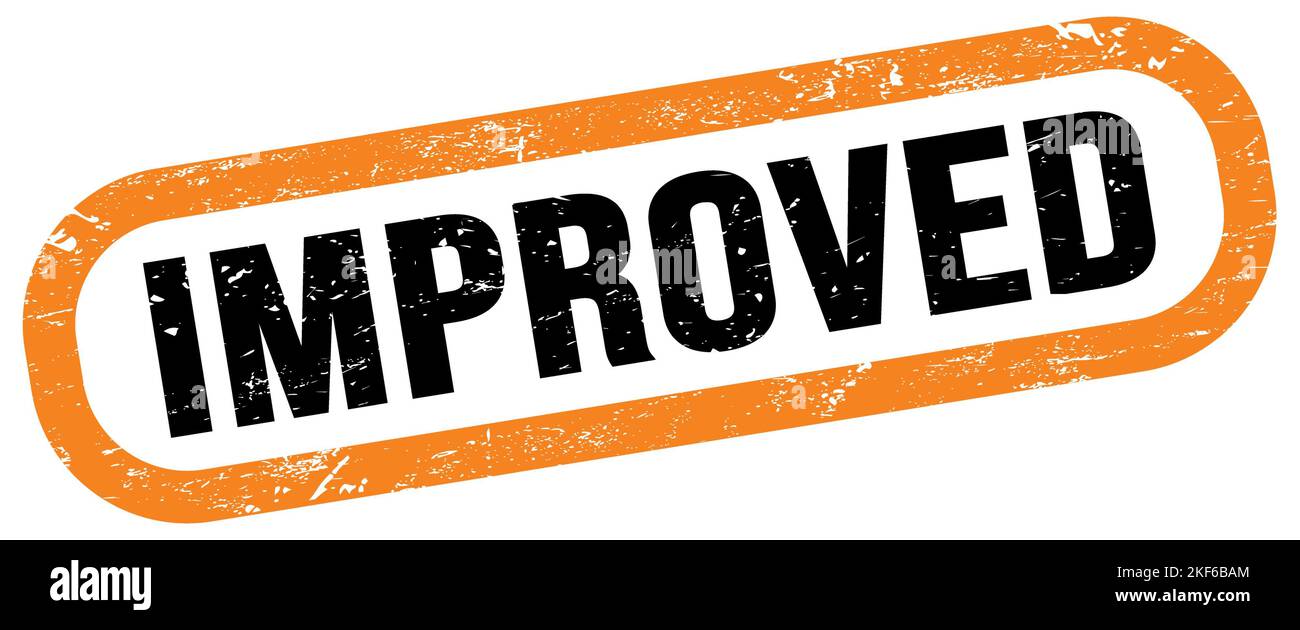IMPROVED, text on orange-black rectangle stamp sign Stock Photo - Alamy