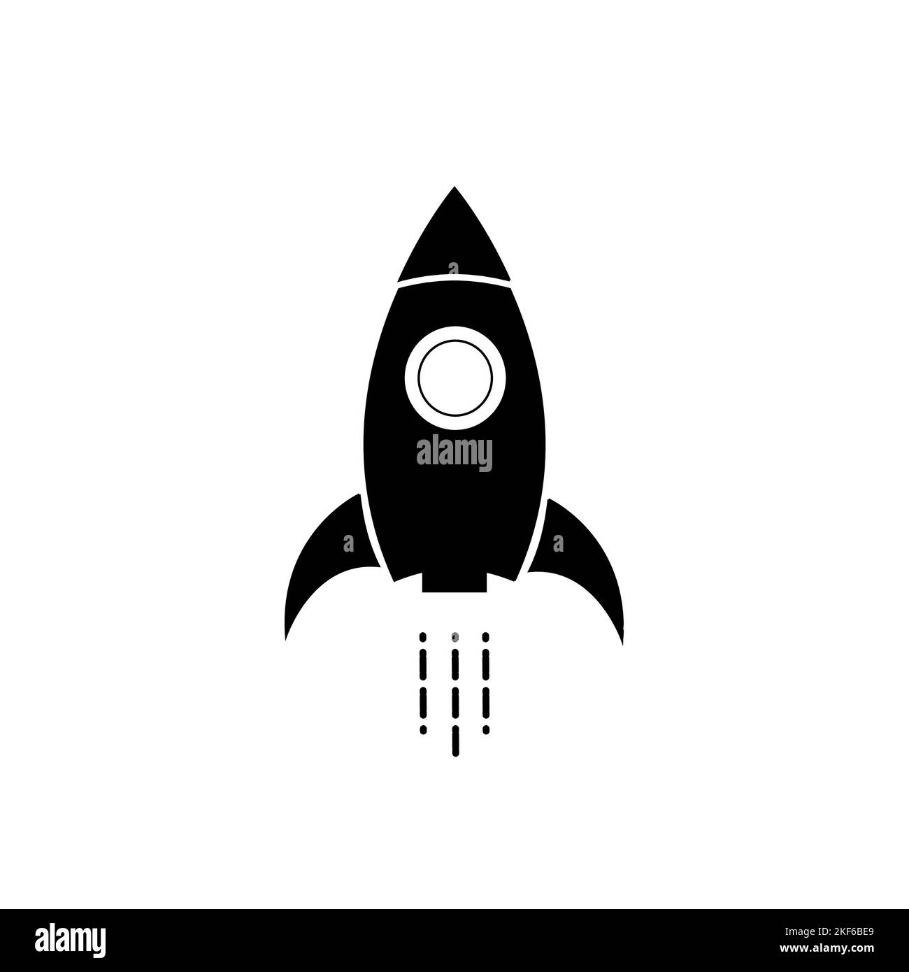 Outline rocket ship with fire. Isolated on white. Flat line icon ...