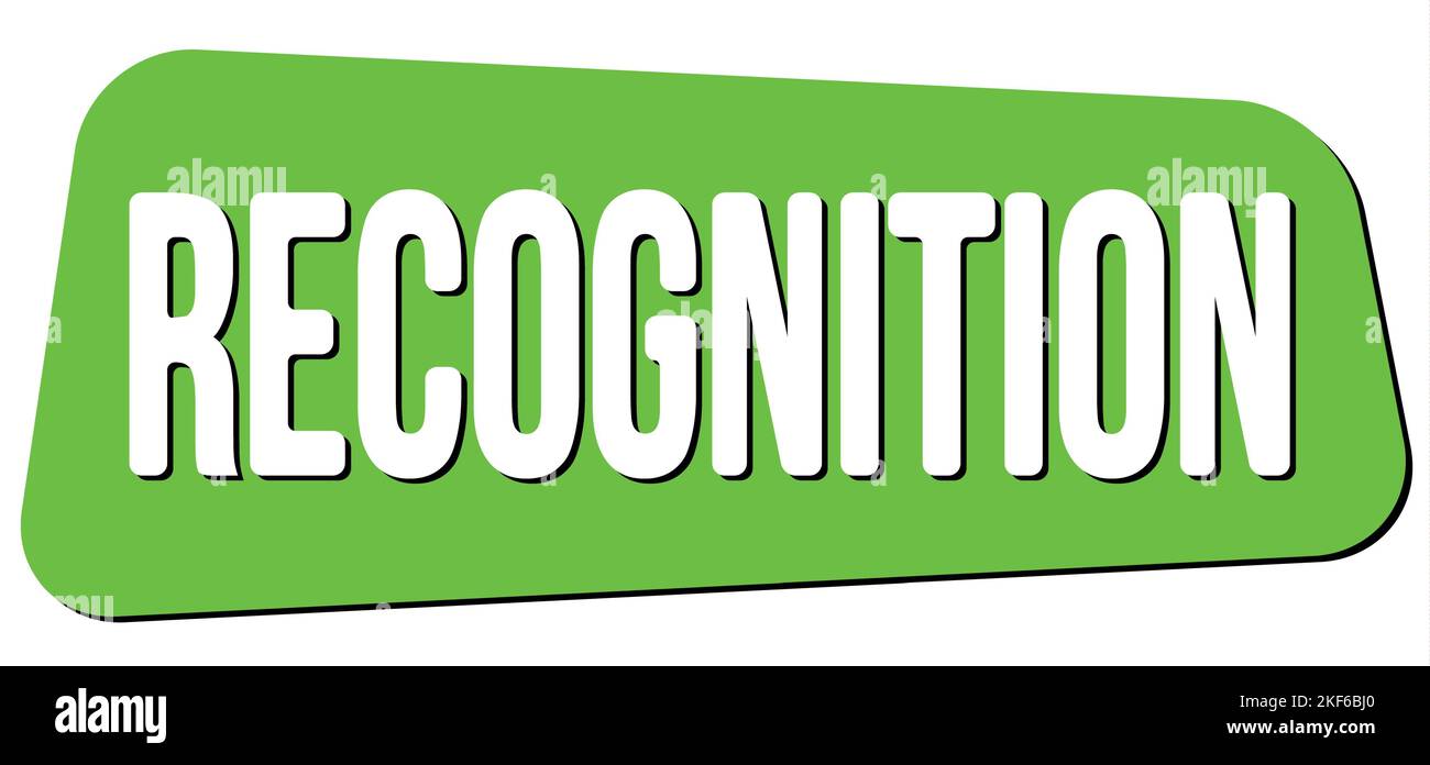 RECOGNITION text written on green trapeze stamp sign Stock Photo - Alamy