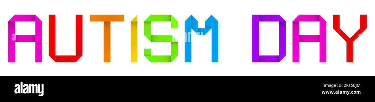 Concept conceptual paper origami font forming AUTISM DAY word isolated ...