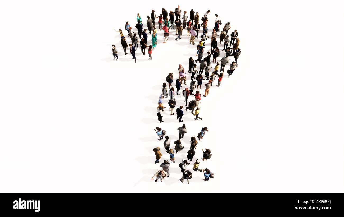 Conceptual large community of people forming the question mark. 3d ...