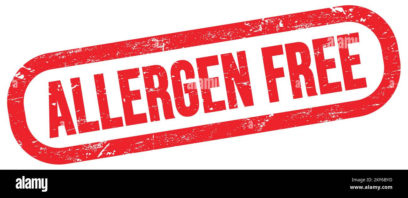 ALLERGEN FREE, text on red rectangle stamp sign Stock Photo - Alamy