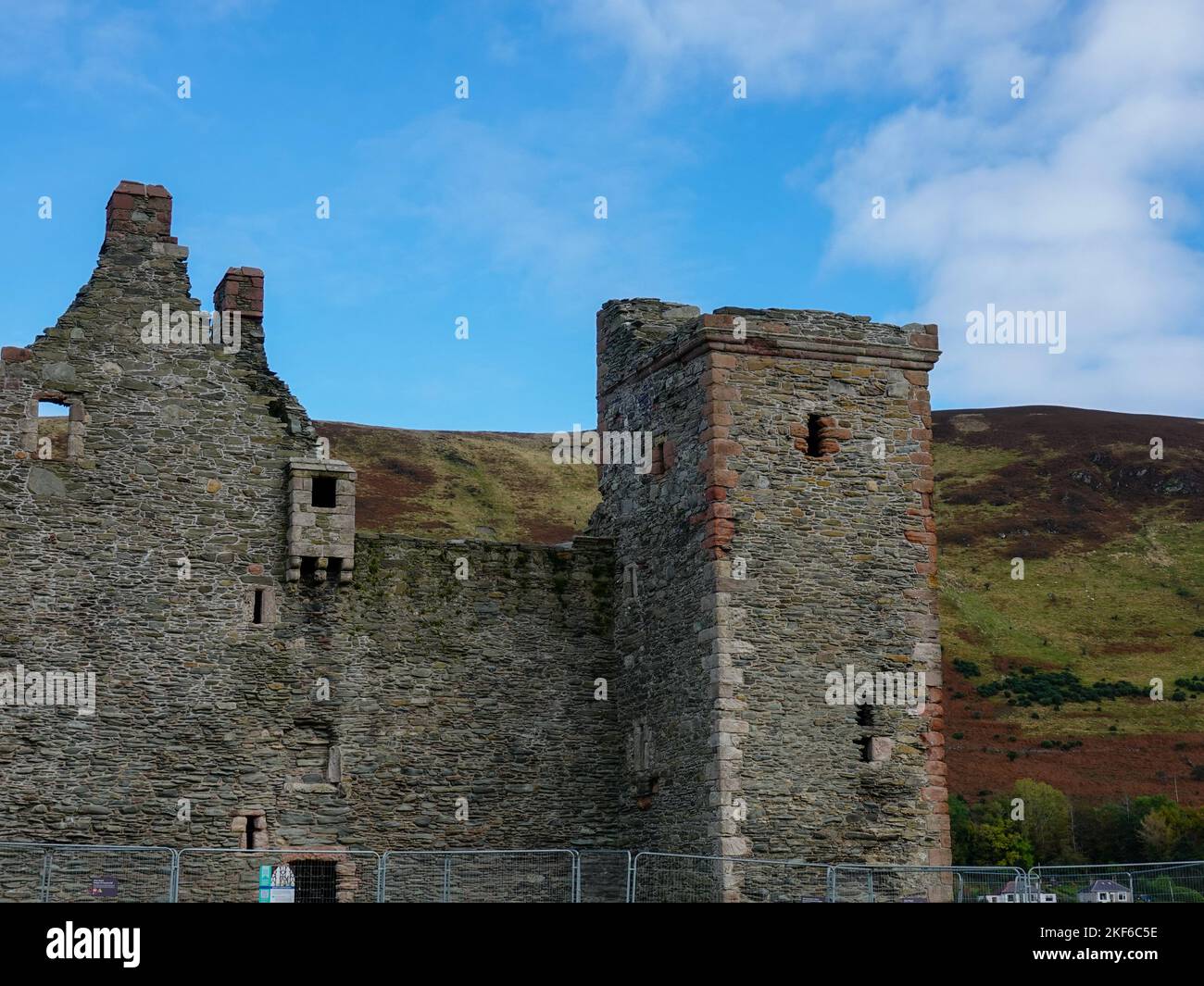 Lochranza Castle, an L-plan fortified tower house located on a ...