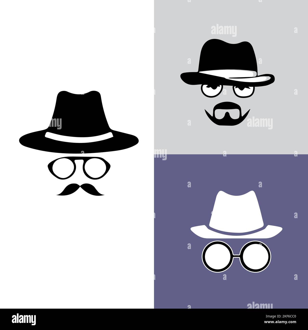Incognito Icon Man woman face with glasses Black and White Vector ...