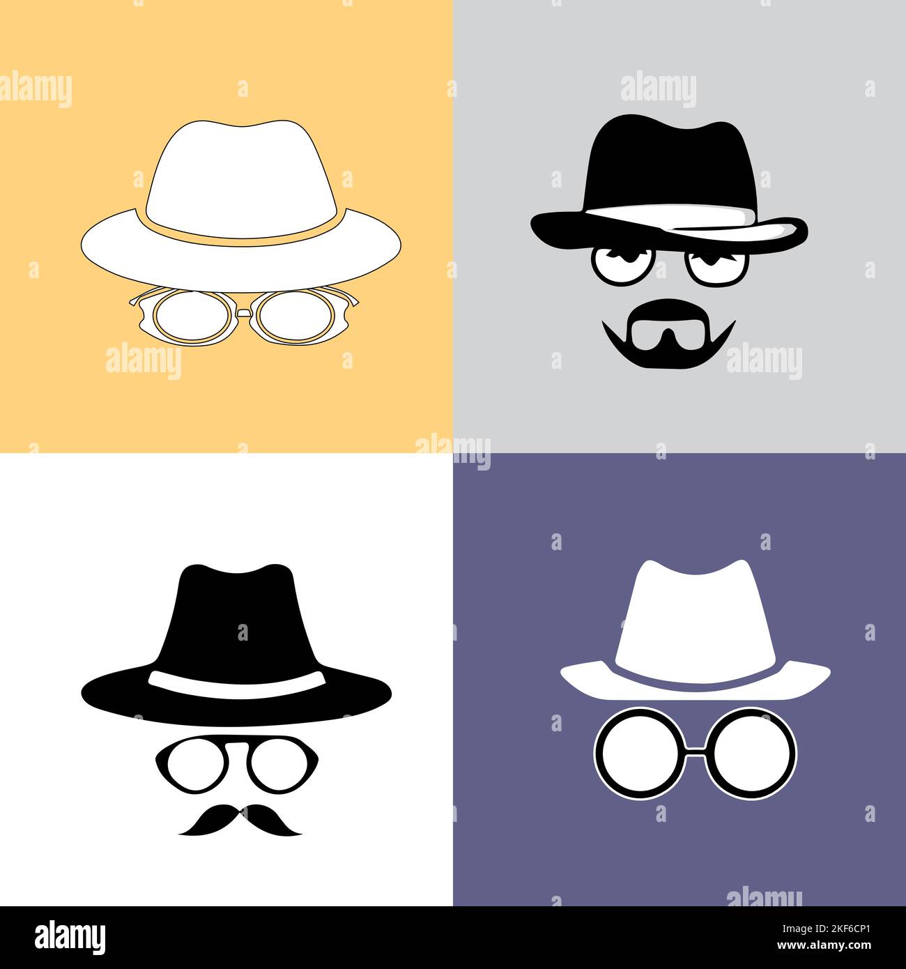 Incognito Icon Man woman face with glasses Black and White Vector ...