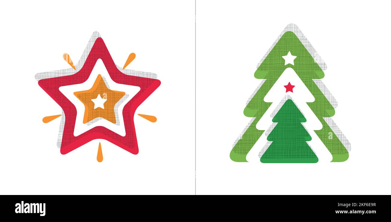 Christmas Tree and Star retro icon graphics, for use on cards ...