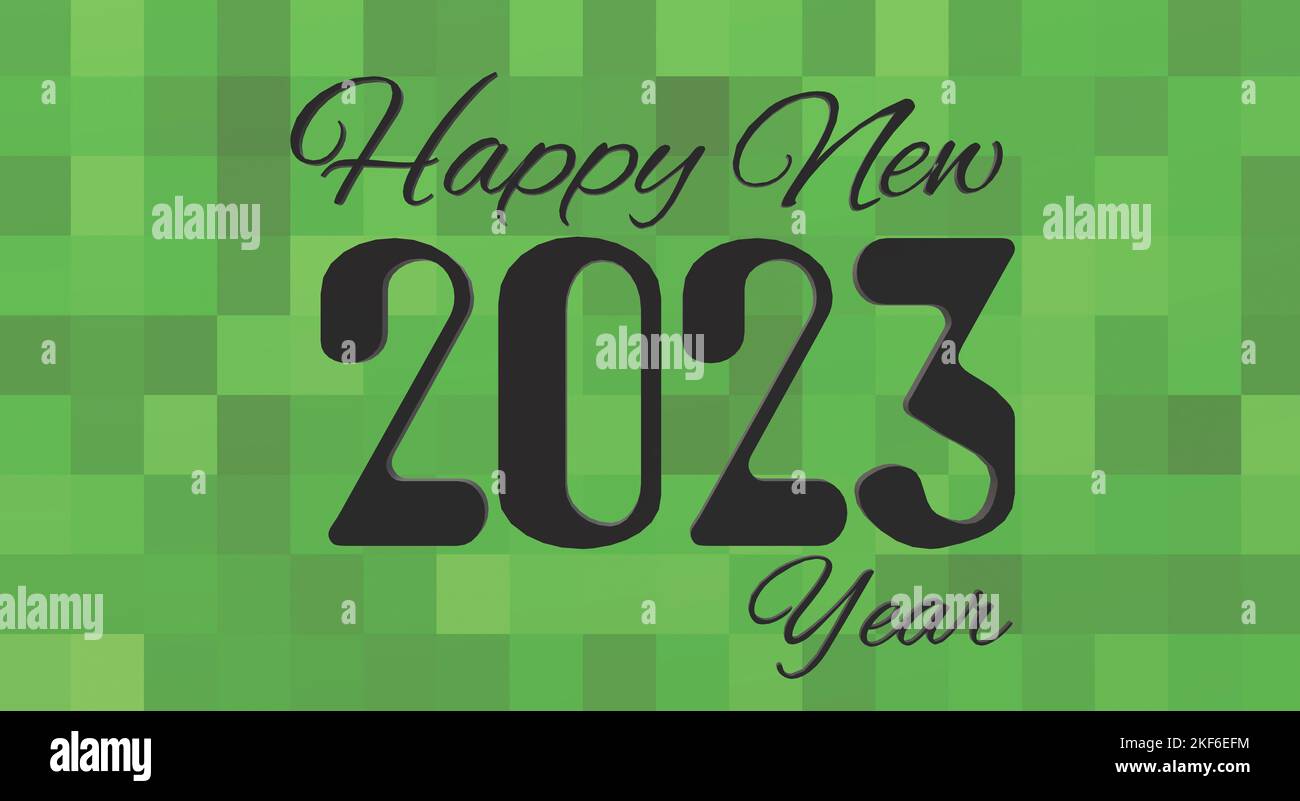 happy new year 2023 text on a background with green blocks with 3D ...
