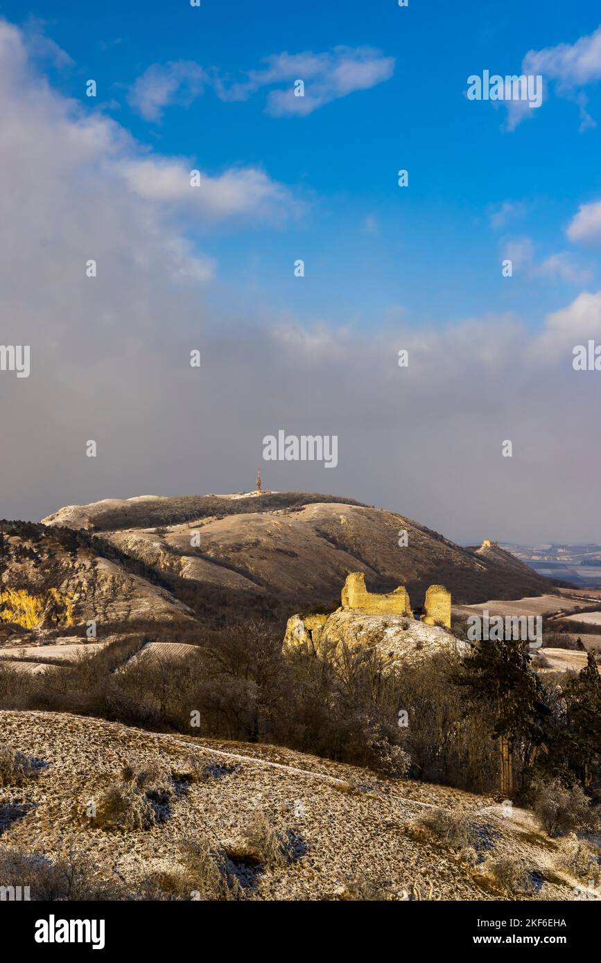Palava winter landscape with Sirotci hradek ruins, Southern Moravia ...