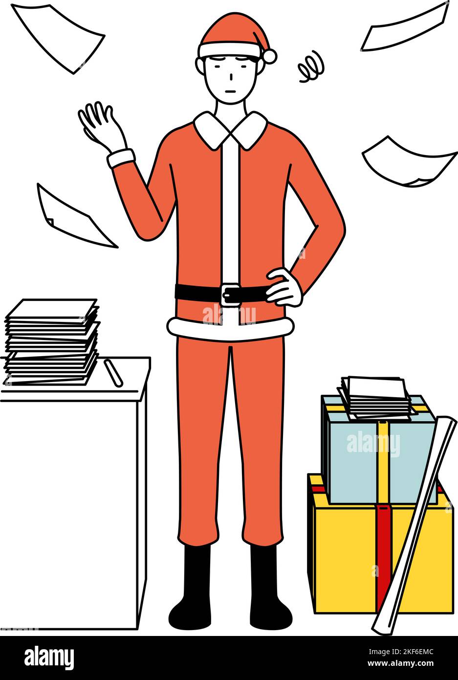 Simple line drawing illustration of a man dressed as Santa Claus who is ...