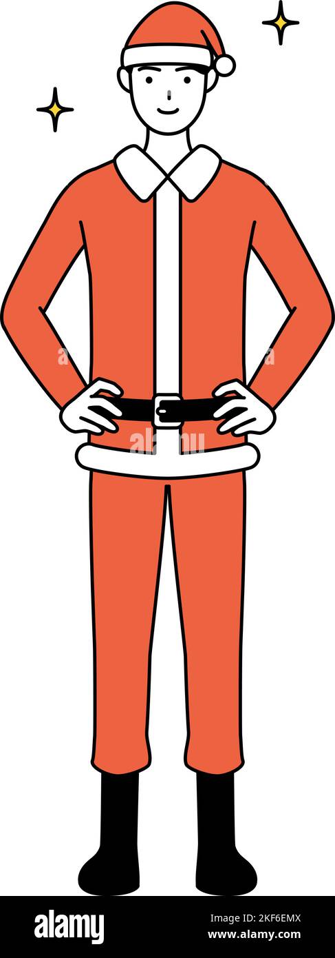 Simple line drawing illustration of a man dressed as Santa Claus with ...