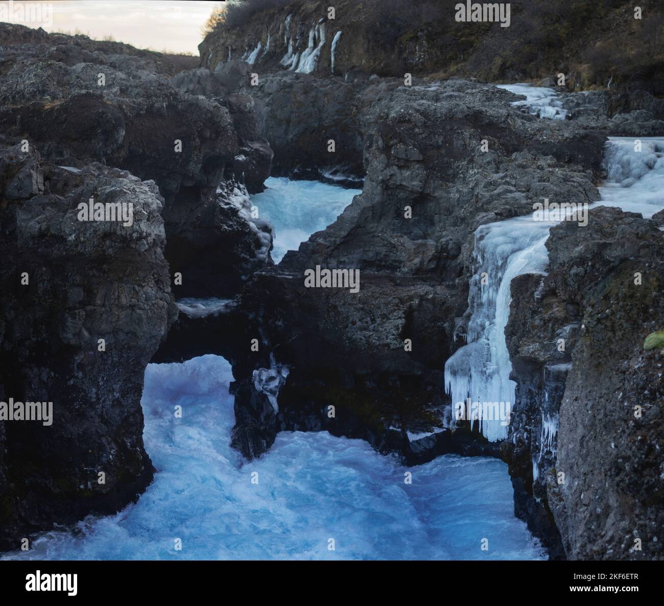 Icy waterfalls near Hraunfossar in Iceland Stock Photo - Alamy