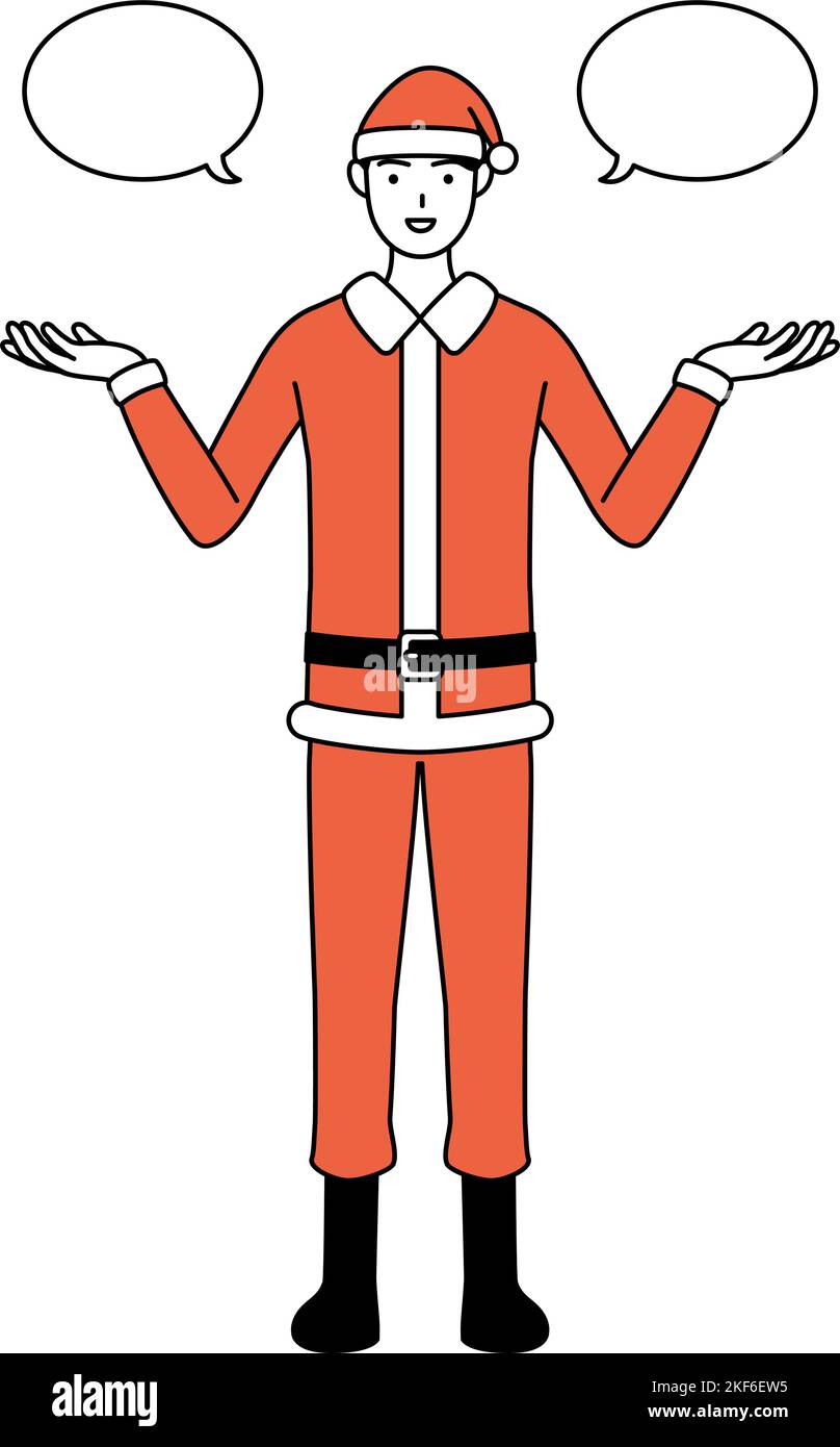 Simple line drawing illustration of a man dressed as Santa Claus with ...