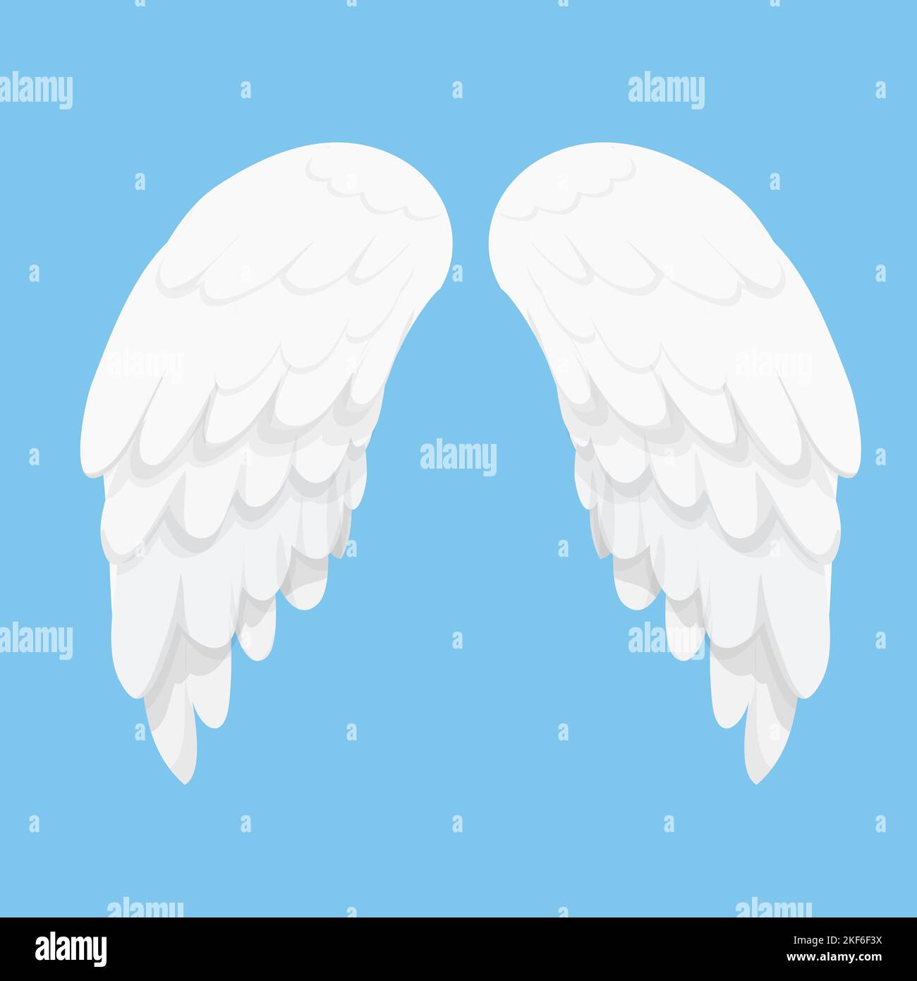 Angel wings white in cartoon style isolated on blue background, design element for decoration ...