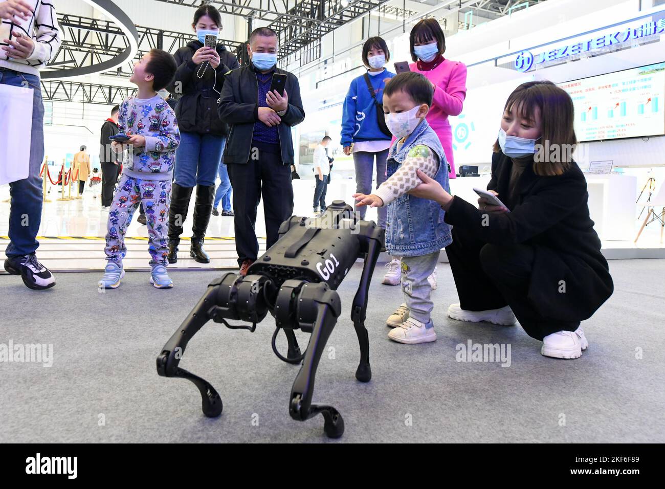 Mianyang, China's Sichuan Province. 16th Nov, 2022. A child interacts ...