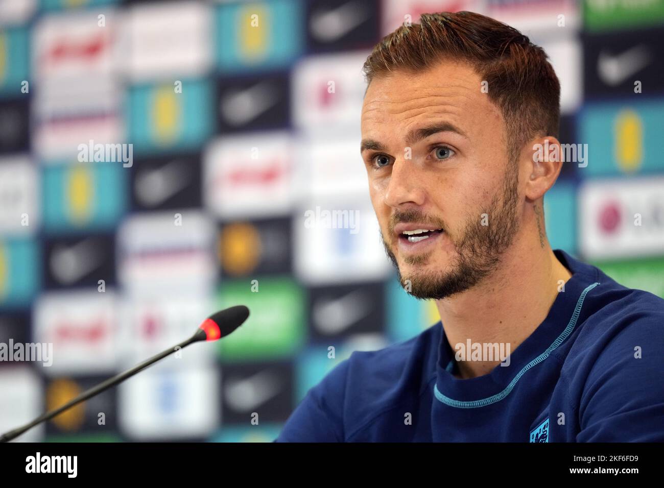 England's James Maddison during a press conference at the Al Wakrah ...