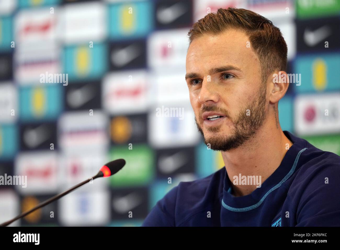 England's James Maddison during a press conference at the Al Wakrah ...