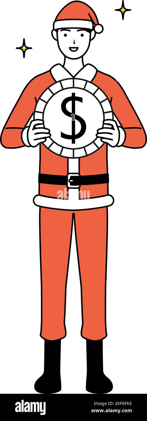 Simple line drawing illustration of a man dressed as Santa Claus, with ...