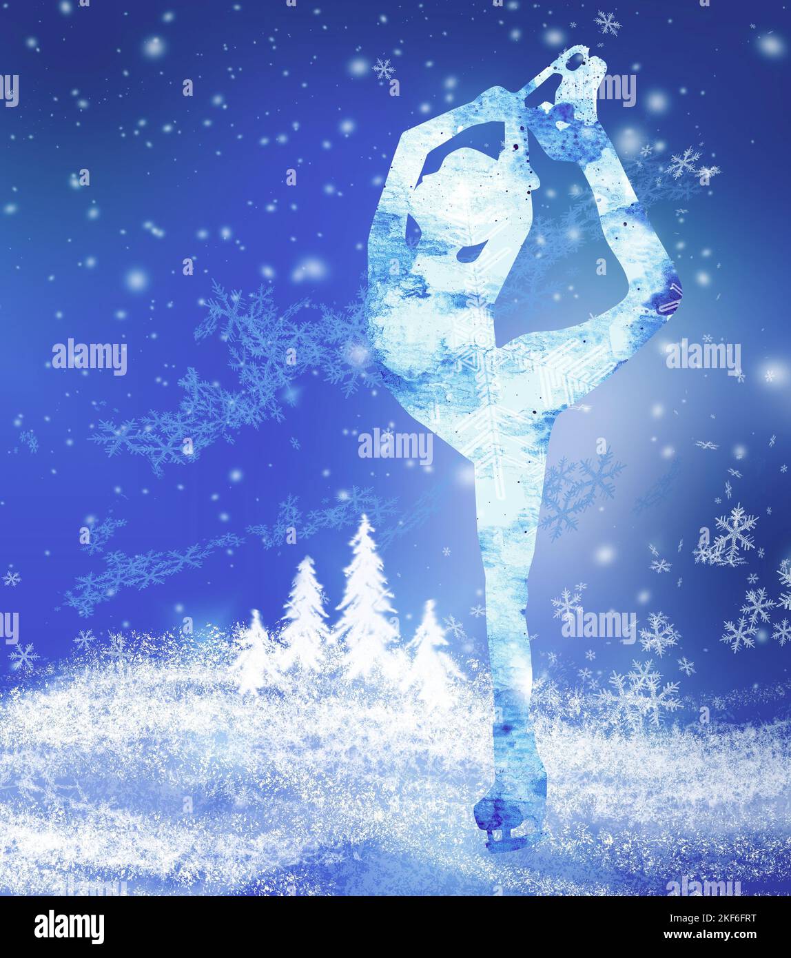 Illustration of a young female athlete performing ice-skating pirouette ...