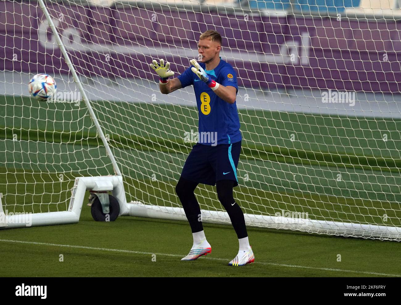 England goalkeeper Aaron Ramsdale during a training session at the Al ...