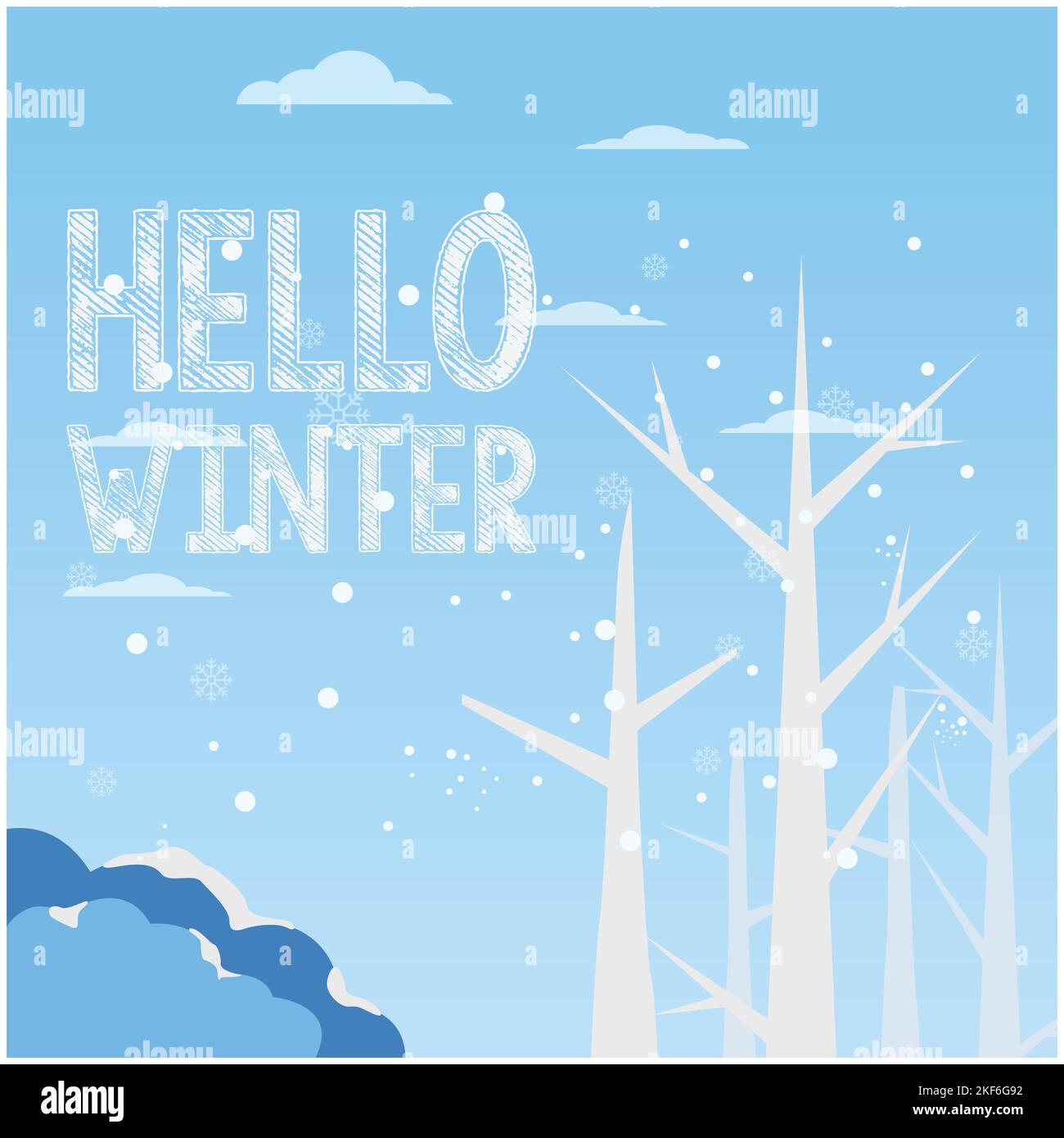 Hello winter. Flat design hello winter background vector image. Winter ...