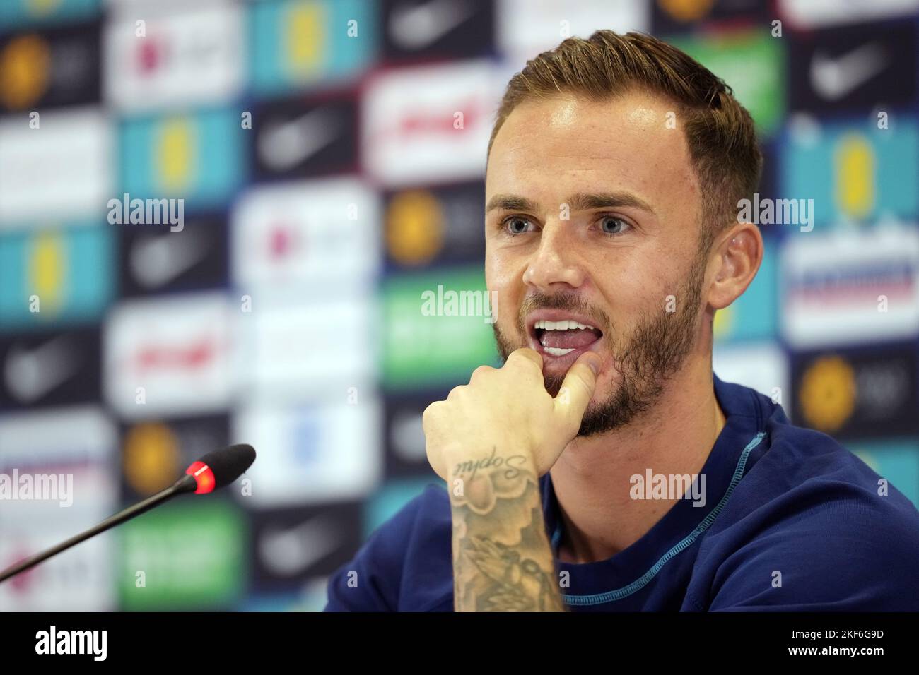 England's James Maddison during a press conference at the Al Wakrah ...