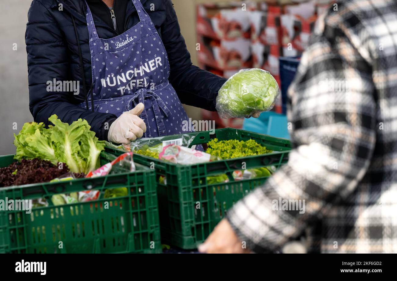 Munich, Germany. 16th Nov, 2022. Volunteers of the Münchner Tafel sort ...