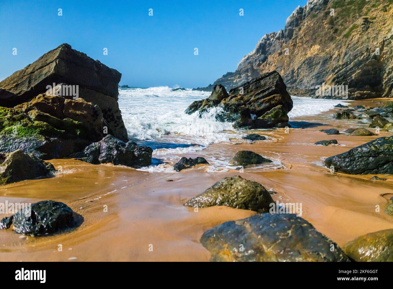Sea waves with rocks and stones, Natural landscape Stock Photo - Alamy