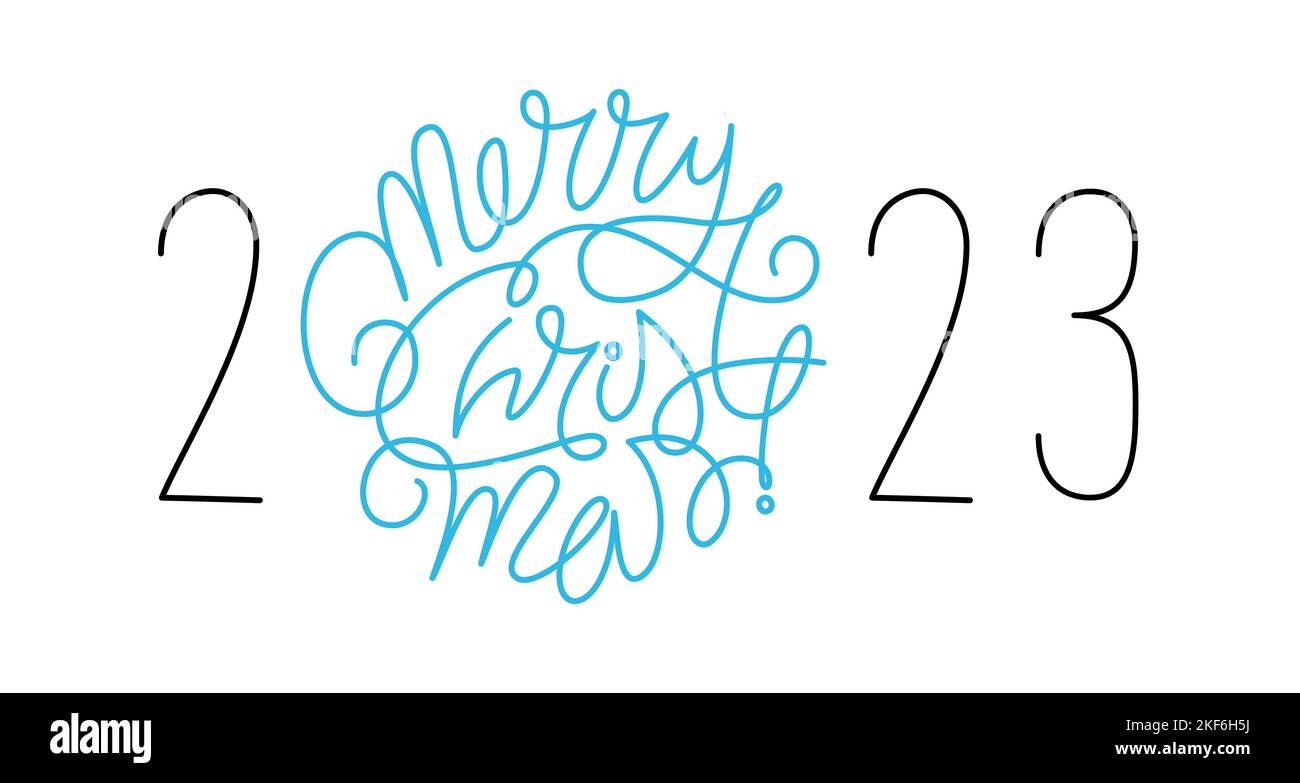 Hand drawn Merry Christmas round lettering element with year 2023 ...