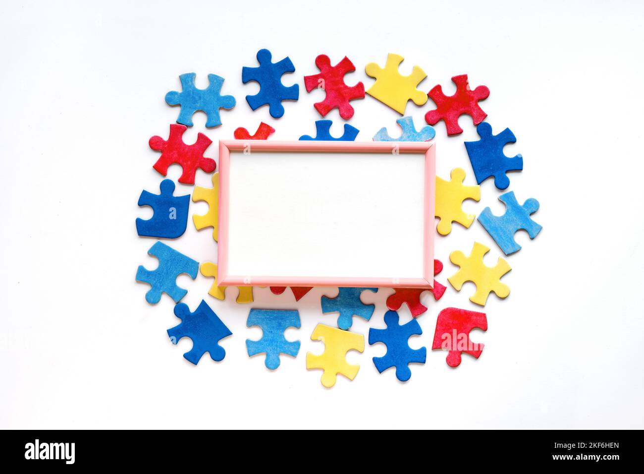 Autism Awareness Day, World Autism Day, frame with puzzle pieces ...