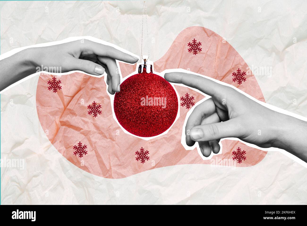 Creative drawing collage picture of arms touching new year christmas ...